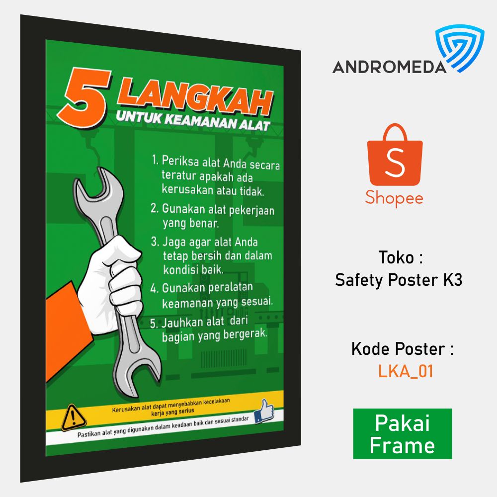 Jual Safety Poster K3 : 5 Langkah Untuk Keamanan Alat + Frame | Shopee Indonesia