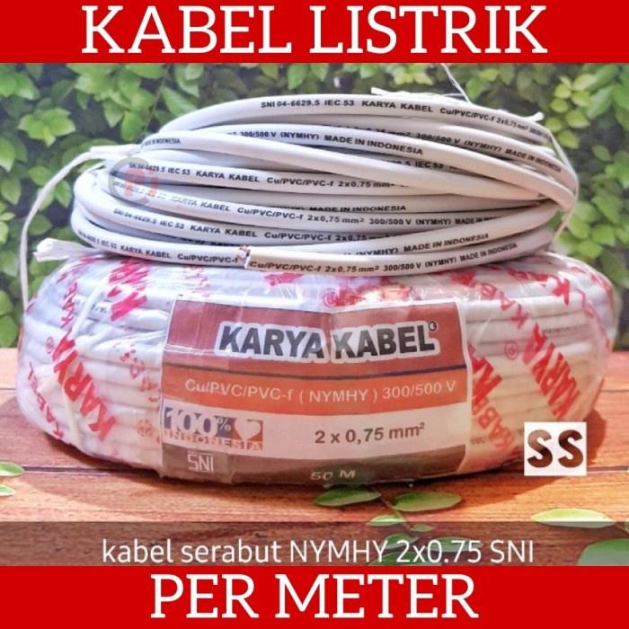 Jual KARYA Kabel Listrik SNI Serabut NYMHY 2 x 0.75mm Per 1 Meter | Shopee Indonesia