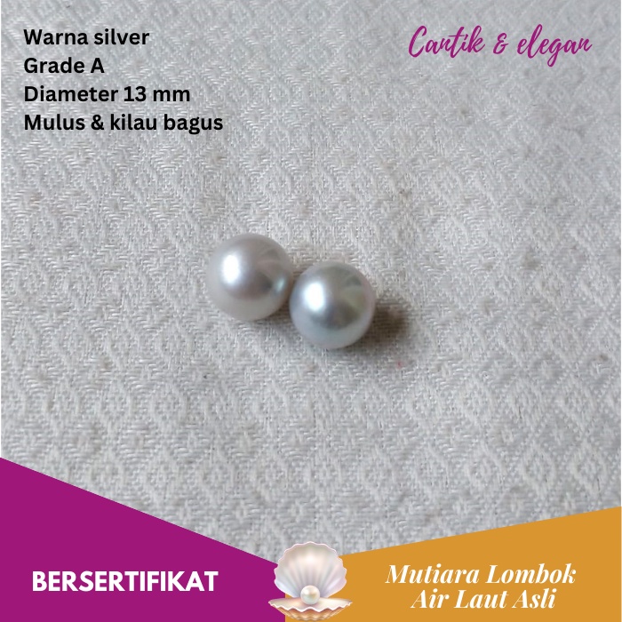 Jual Butiran Mutiara Lombok Asli Air Laut Silver Grade A 13 mm ...