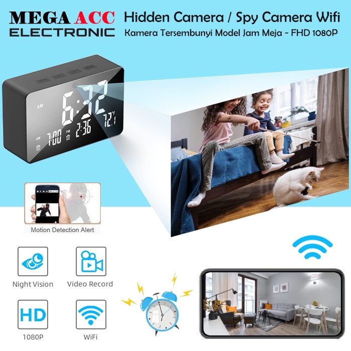 Jual Ip Camera Wireless CCTV WIFI Desk Clock Alarm Digital FHD 1080P ...