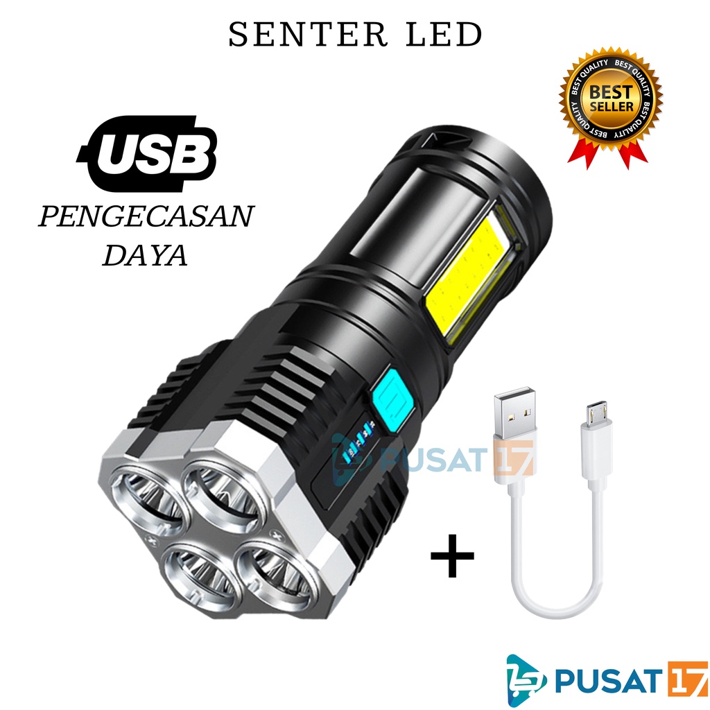 Jual PUSAT17 SENTER LED 4 MATA SUPER TERANG / SENTER LED RECHARGEABLE ...
