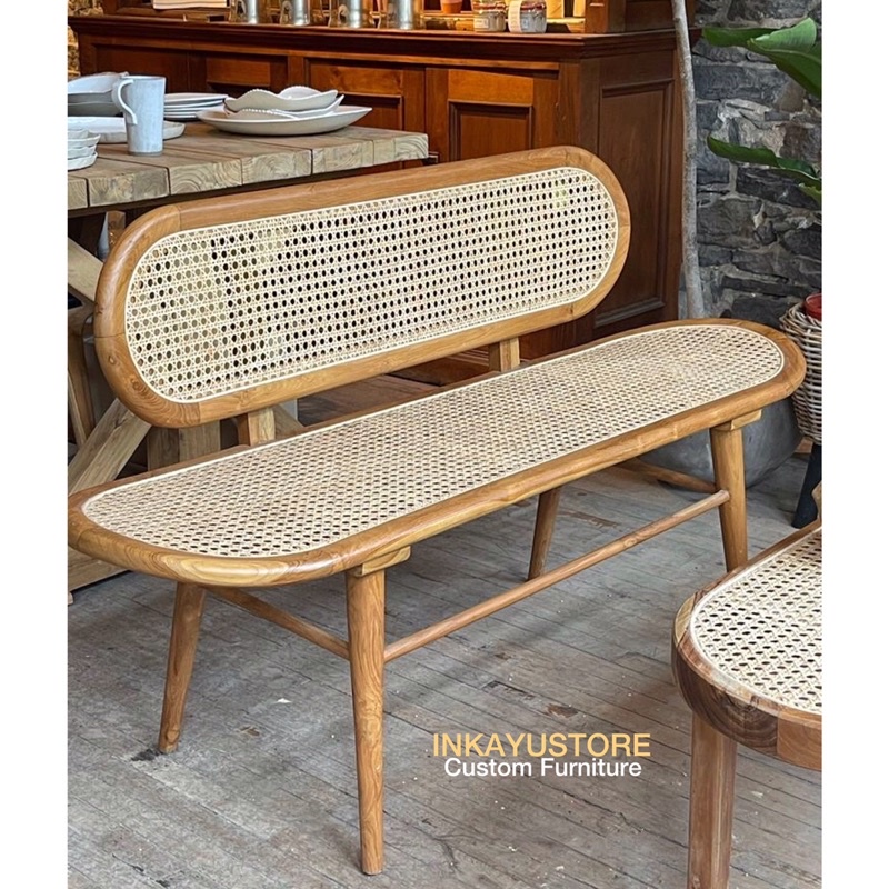Jual BENCH KLASIK KAYU JATI MIX ROTAN | BANGKU JATI MODERN MIX ROTAN ...