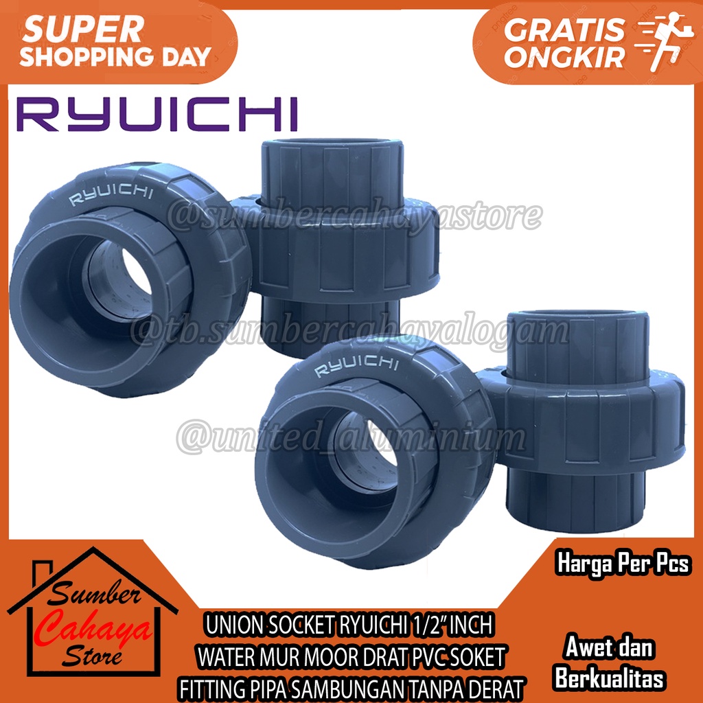 Jual WATER MUR MOOR UNION SOCKET 1/2”INCH AW RYUICHI SOK SOKET DIM ...