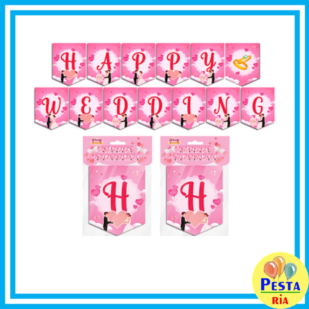 Jual Murah!! (1 Set) Banner Segilima Happy Wedding, dekorasi nikahan ...