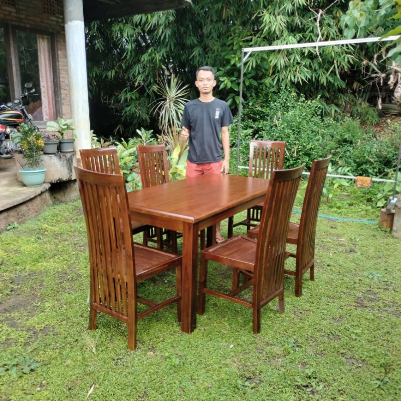 Jual MEJA MAKAN BALERO 6 KURSI KAYU JATI JEPARA | Shopee Indonesia