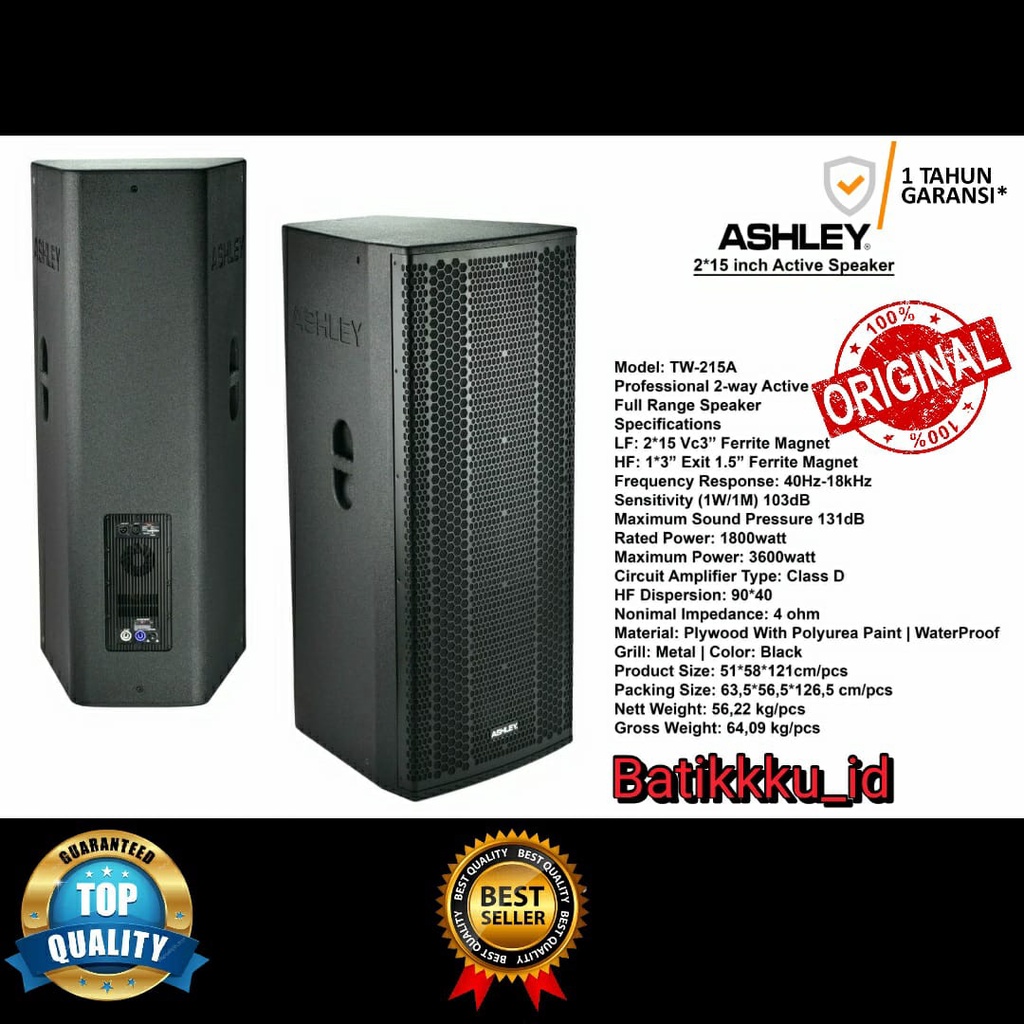 Jual SPEAKER AKTIF ASHLEY TW215A TW 215 A ORIGINAL 2 X 15 INCH TW215 A ...