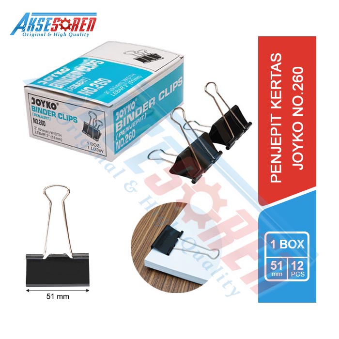 Jual Penjepit Kertas Besar Binder Clips Joyko No.260 [1 Box/12 pcs ...