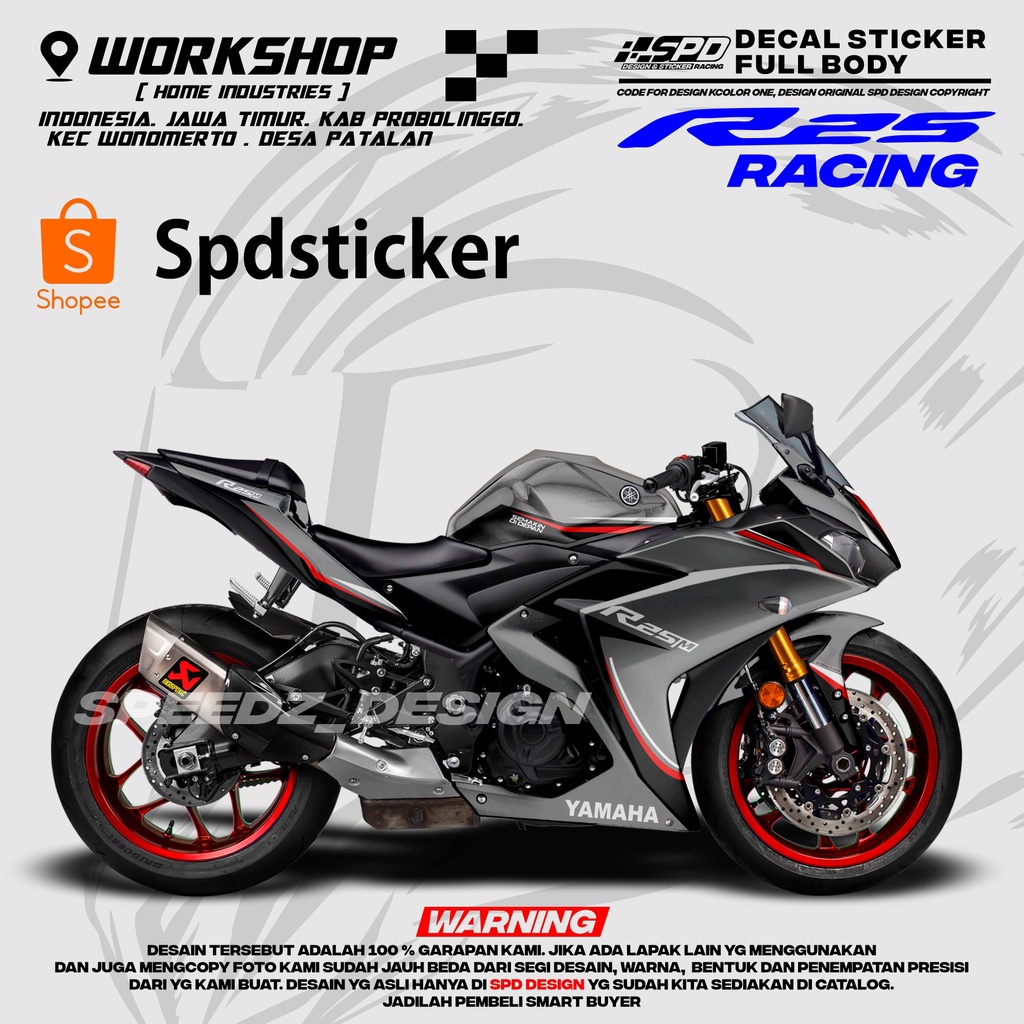 Jual decal stiker yamaha r25 old v2 grey simple racing full body full ...