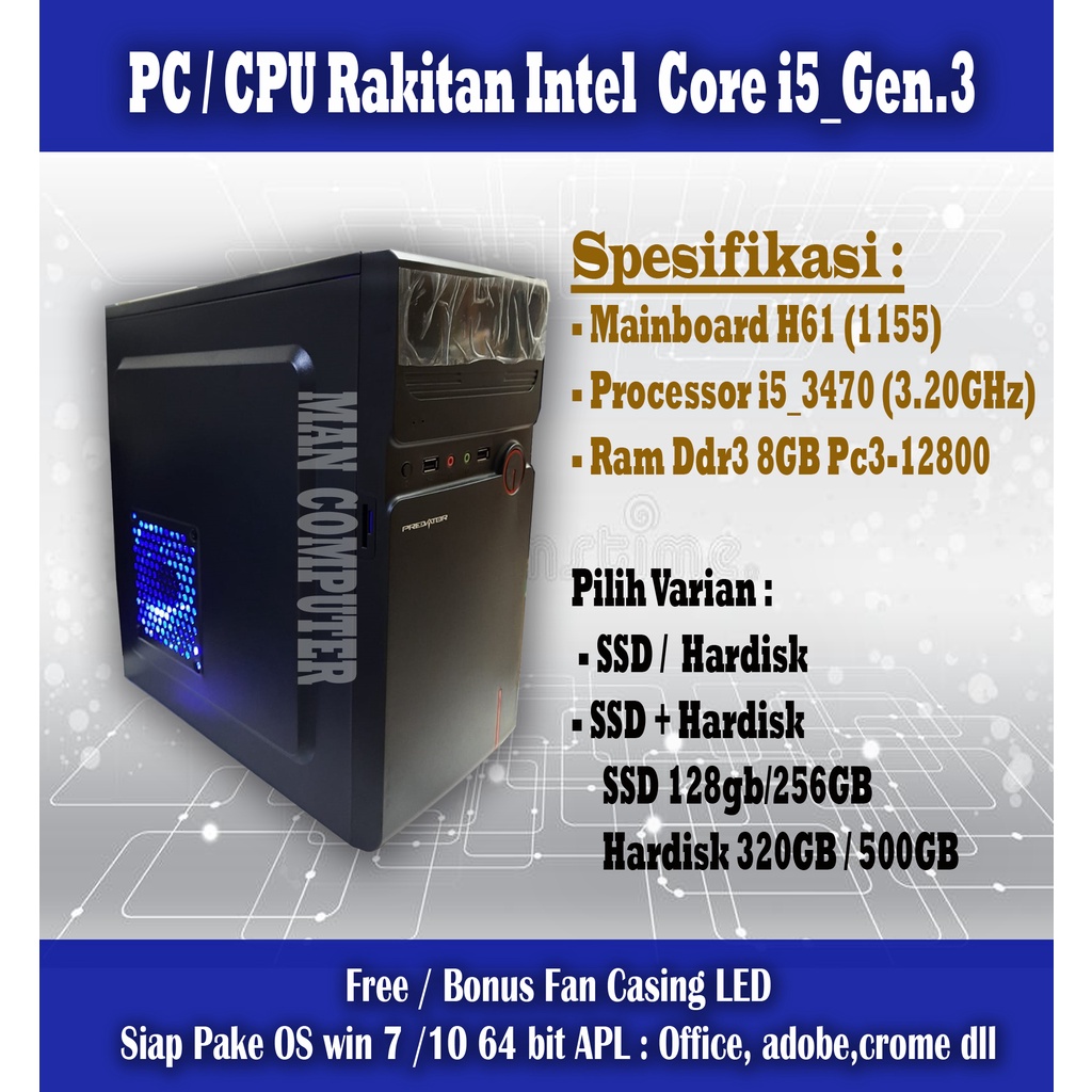 Jual PC/CPU Rakitan Intel Core i5 3470 Ram DDR3 Casing Baru | Shopee Indonesia