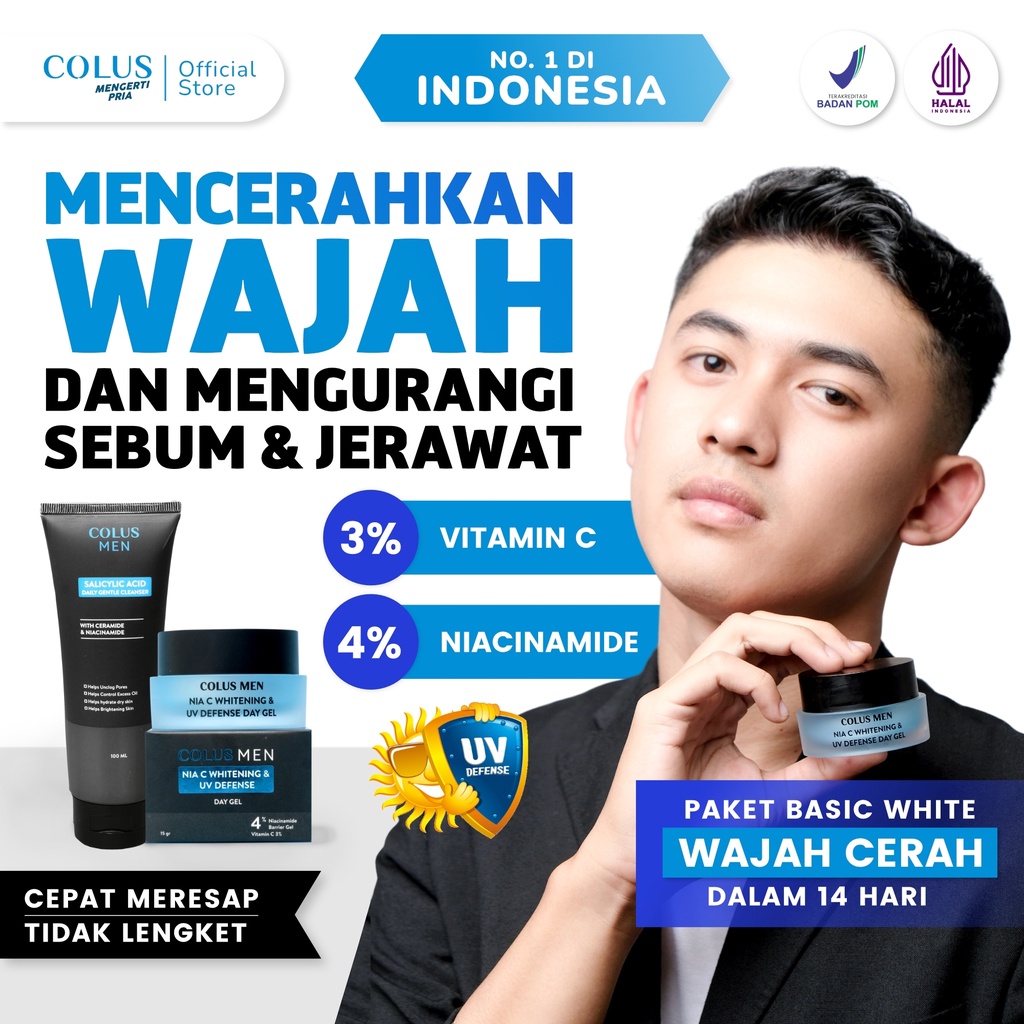 Jual Colus Men Paket Basic White - Colus Day Gel + Salicylic Acid Daily Gentle Celanser | Shopee ...