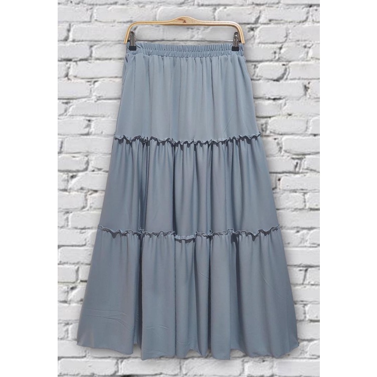 Jual Rok Ruffle Skirt 3 Susun + Kantong ( Kiri & kanan ) / Rok Panjang ...