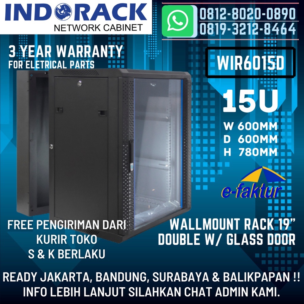 Jual Wallmount Rack INDORACK WIR6015D Double Door Rak 15U Depth 600mm ...