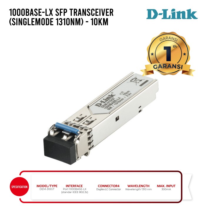 Jual D-Link Dem-310Gt 1000Base-Lx Single-Mode 10 Km Lc Sfp Transceiver ...