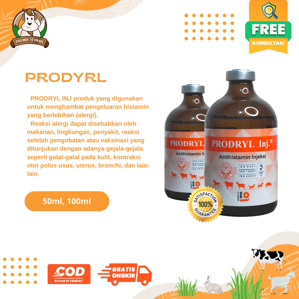 Jual PRODRYL INJ 100ml - Antihistamin Anti Alergi hewan Sapi Kambing ...