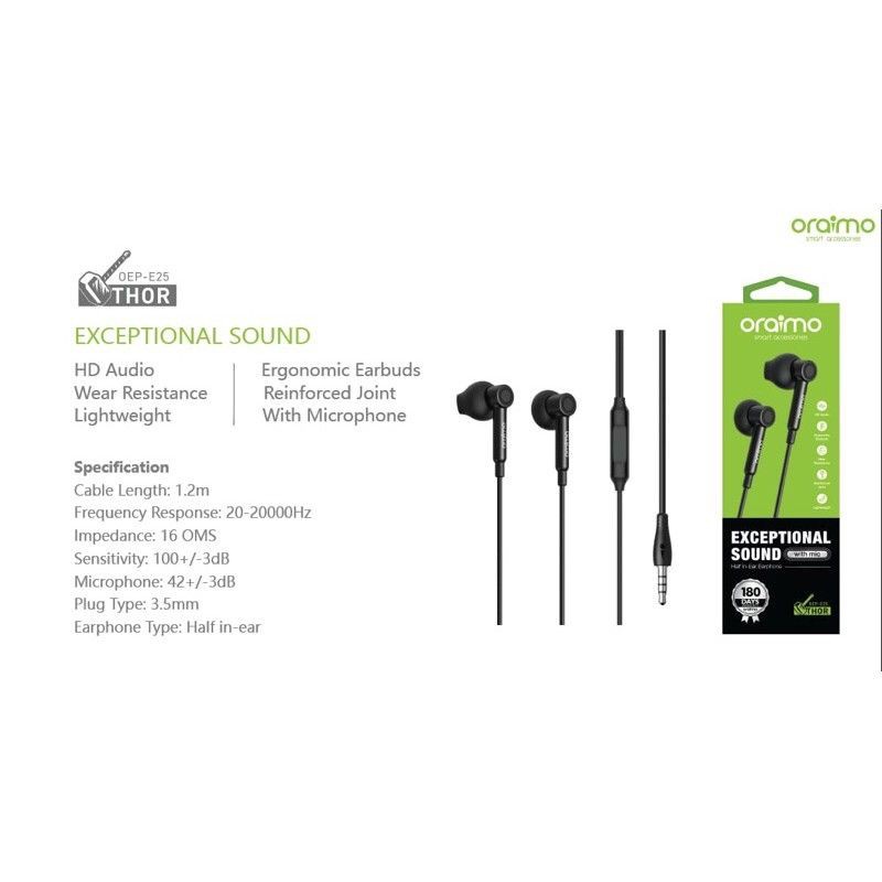 Jual Handsfree Oraimo OEP-E25 THOR Exceptional Sound Earphone With Mic ...