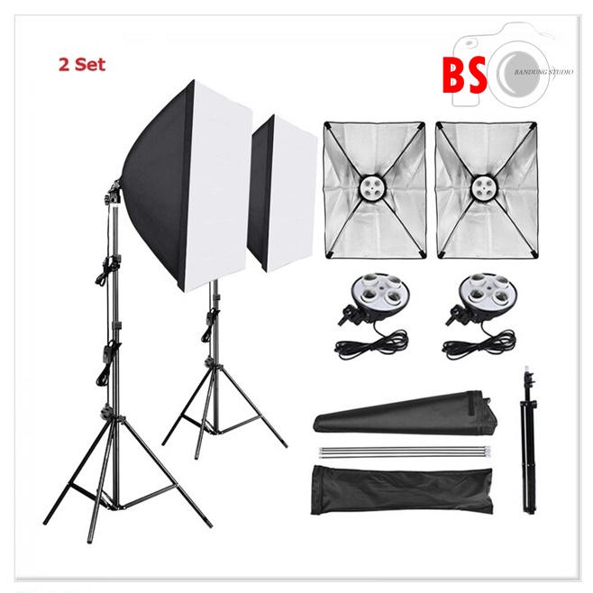 Jual PAKET 2 SET SOFTBOX 50X70CM 4-LAMP HOLDER & LIGHT STAND 200CM | Shopee Indonesia