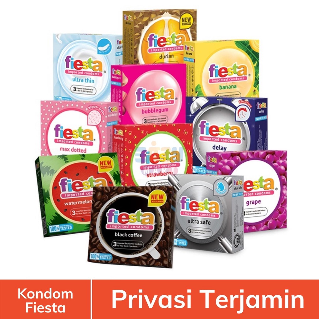 Jual Kondom Fiesta Bubble Gum Strawberry Banana Durian Max Dotted Delay ...