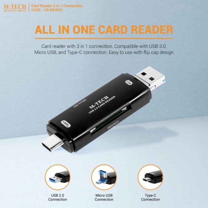 Jual Card Reader 3in1 Mtech CR30 OTG USB3.0, TypeC, Micro USB | Shopee Indonesia