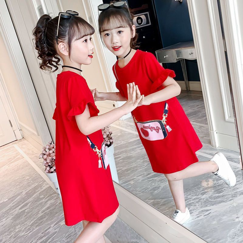 Jual DA Mini dress anak perempuan warna merah lengan pendek / dress ...