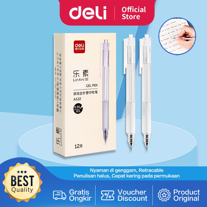 Jual Deli Gel Pen / Pulpen Gel 0.35 mm Penulisan Halus Nyaman Digenggam ...