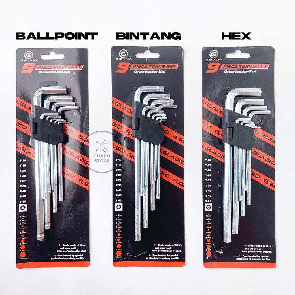Jual Elgladio kunci l set panjang 9pcs kunci l set panjang hex torx ...
