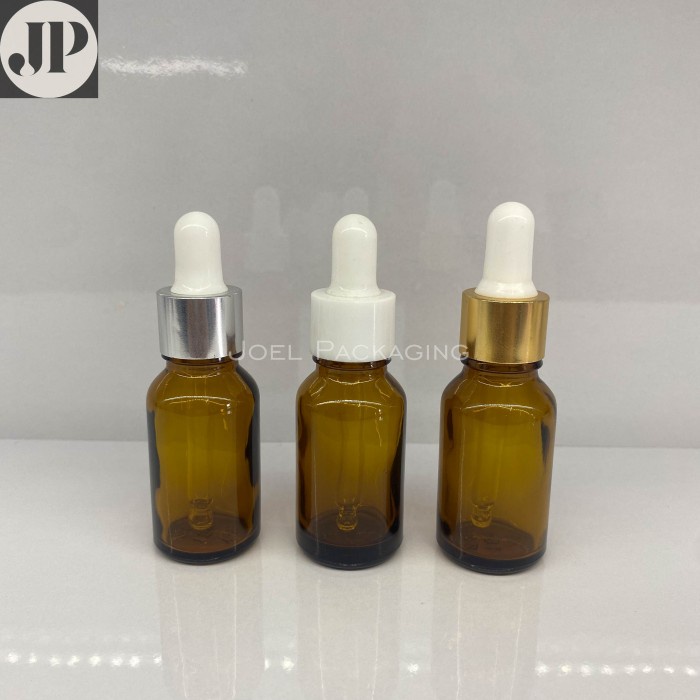 Jual Botol Pipet Kaca Serum Coklat Amber 15 ml Ring Gold Silver Putih ...