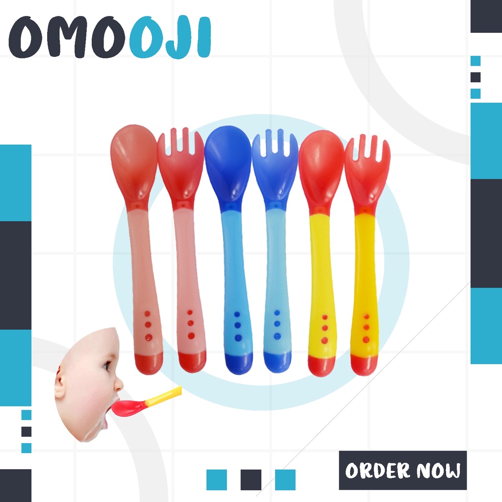 Jual Omooji - Sendok makan bayi / sendok garpu Sensor Panas silikon ...