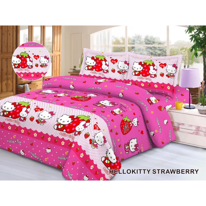 Jual Sprei Karakter Hello Kitty Pink No1 Ukuran 180 x 200 dan 120x200cm ...