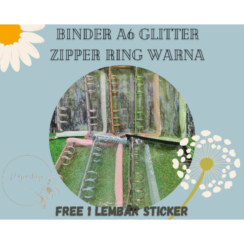 Jual Binder A6 Jelly Glitter model Zipper Resleting 6 Ring Warna (FREE ...