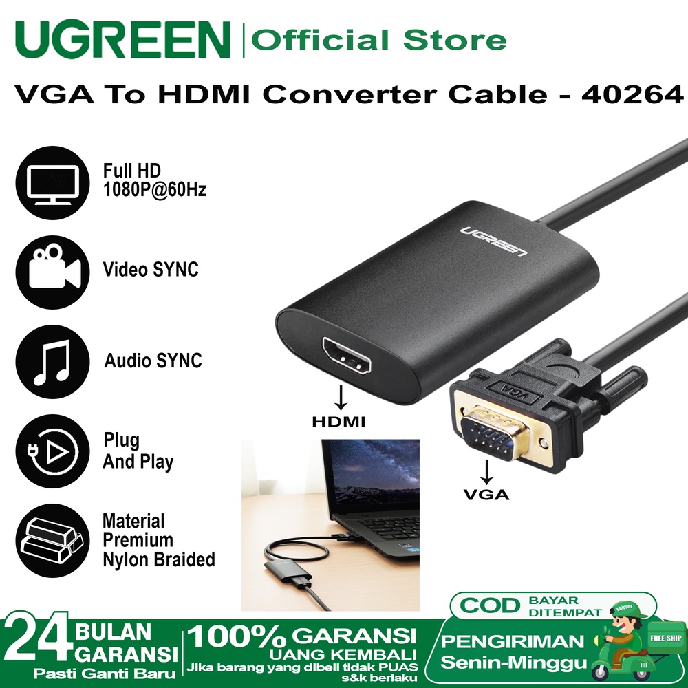 Jual UGREEN Converter VGA To HDMI Dan HDMI To VGA Full HD 1080p With ...