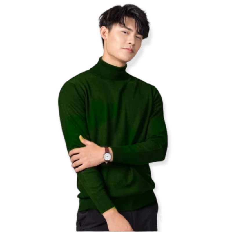 Jual Turtleneck Knit Sweater Cowok / Atasan Rajut Kerah Tinggi Lengan ...