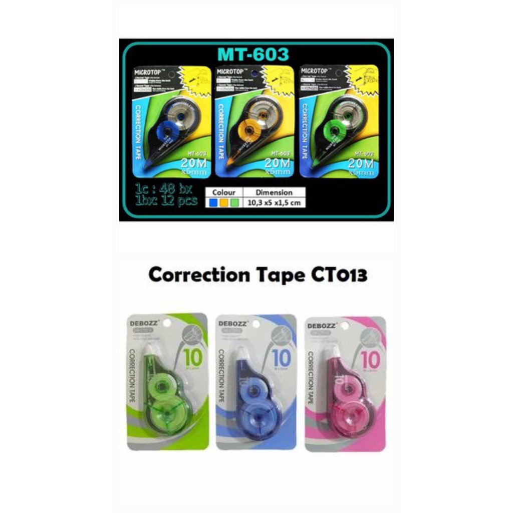 Jual Tip Ex Kertas 20M X 5MM Pita Correction Secret Tape Microtop MT-603/ DEBOZZ CT013 10m x 5mm ...