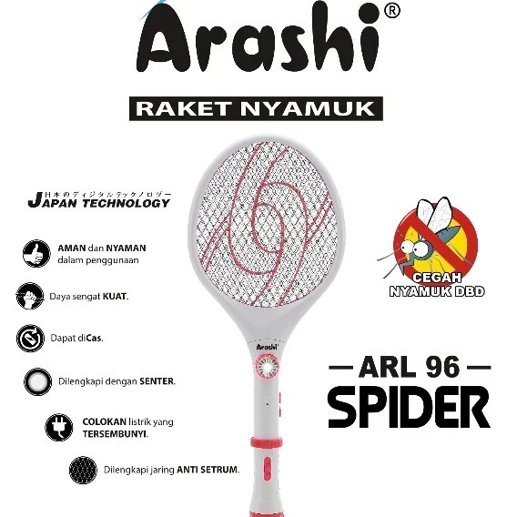 Jual RAKET NYAMUK ARASHI ARL-96 SPIDER / RAKET NYAMUK LISTRIK / CAS ...