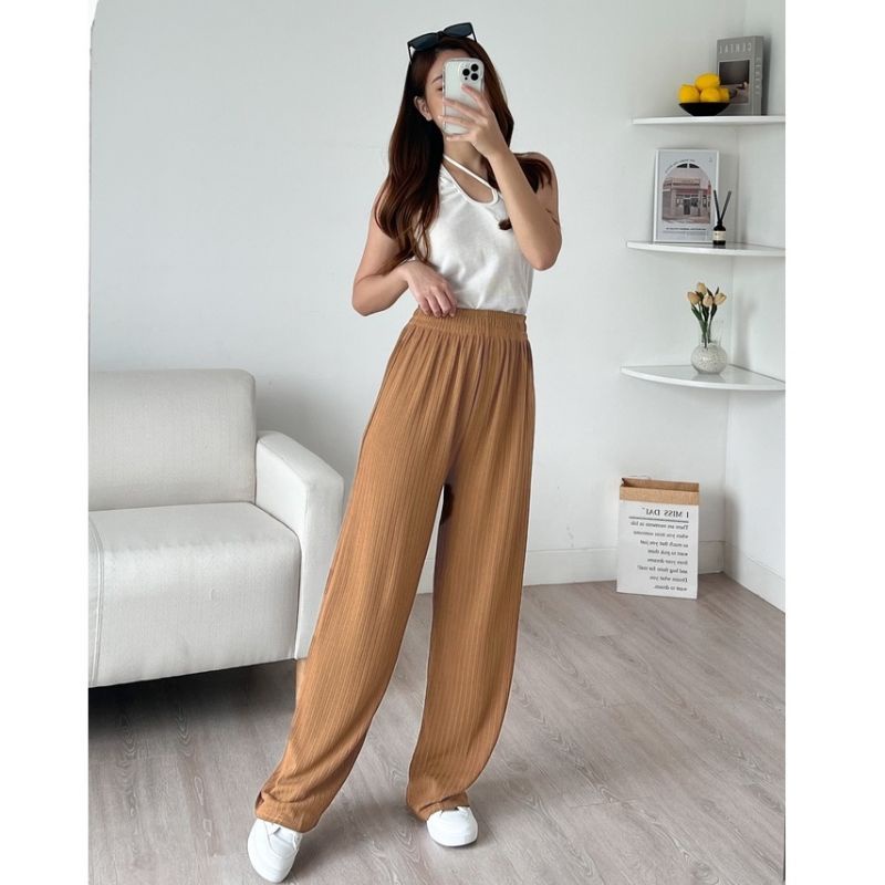 Jual Kulot Knit Pants Tali / Loose Pants Higwaist Kulot Basic Stretch ...