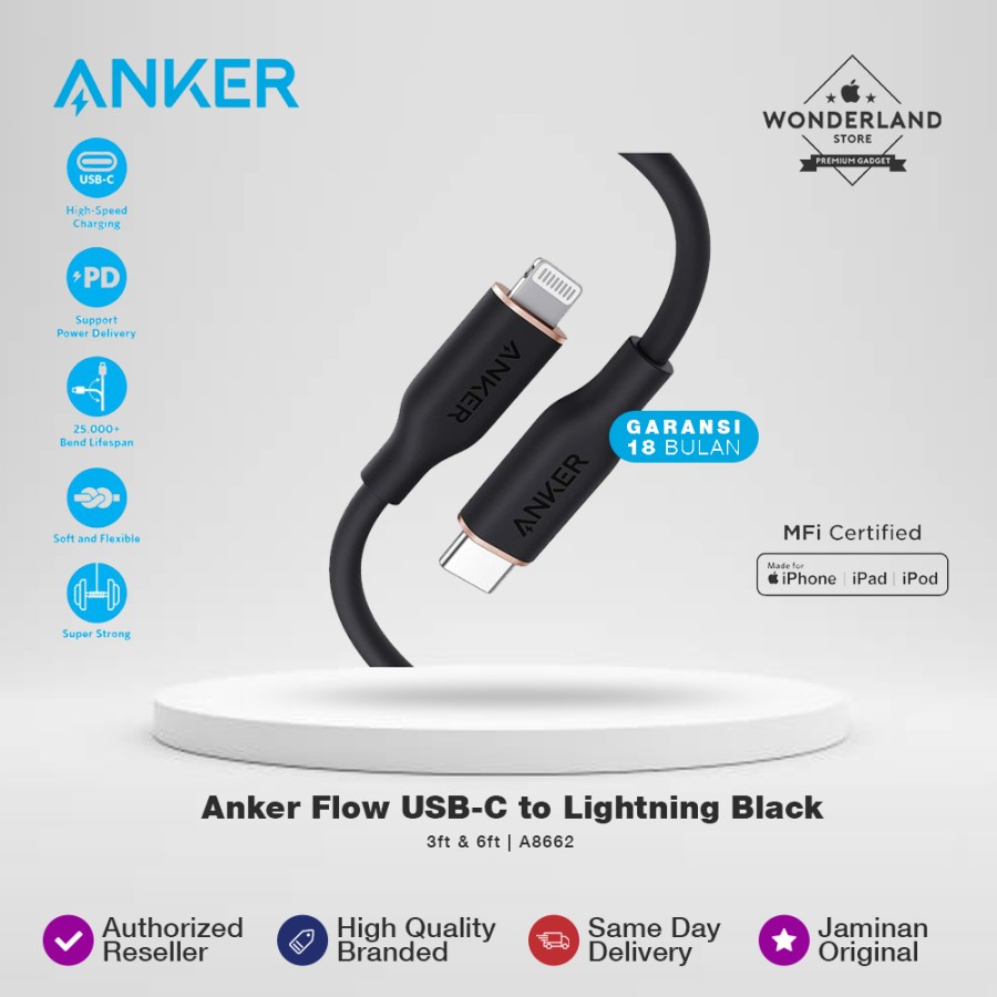 Jual Anker PowerLine III Flow USB-C to Lightning 60W PD 3ft/6ft A8662 ...
