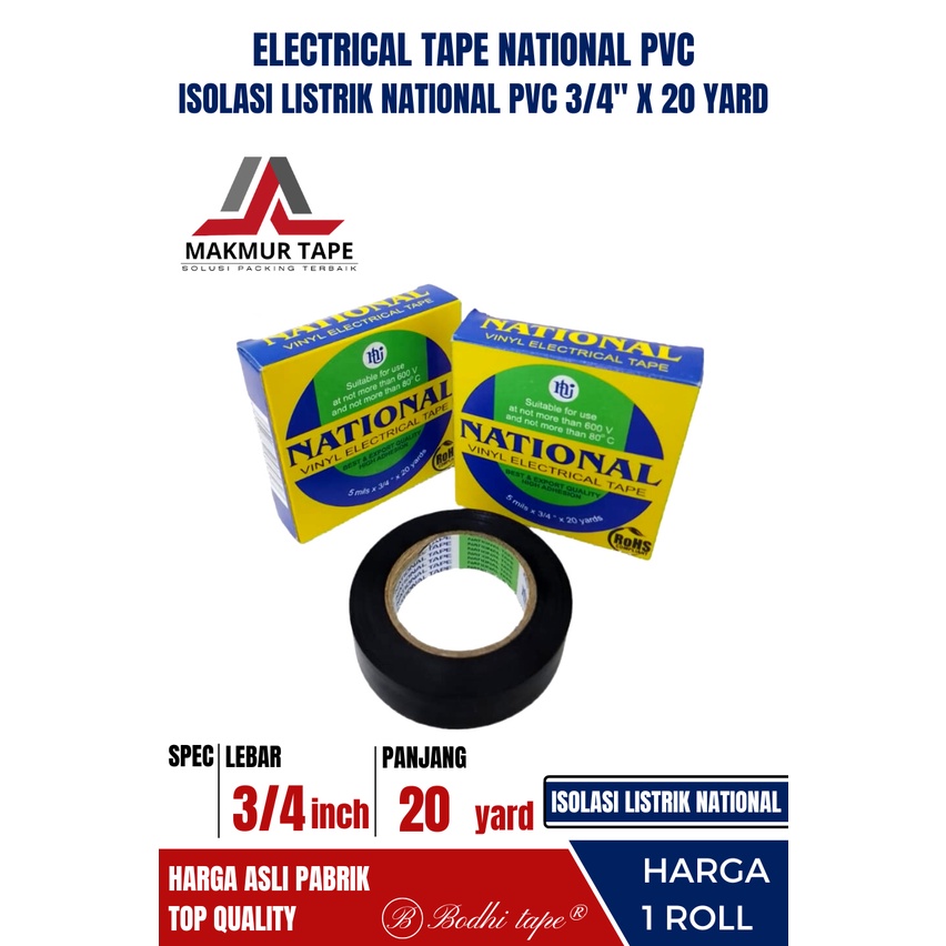 Jual NATIONAL ISOLASI LISTRIK ORIGINAL Tape Hitam PVC kabel 3/4" X ...