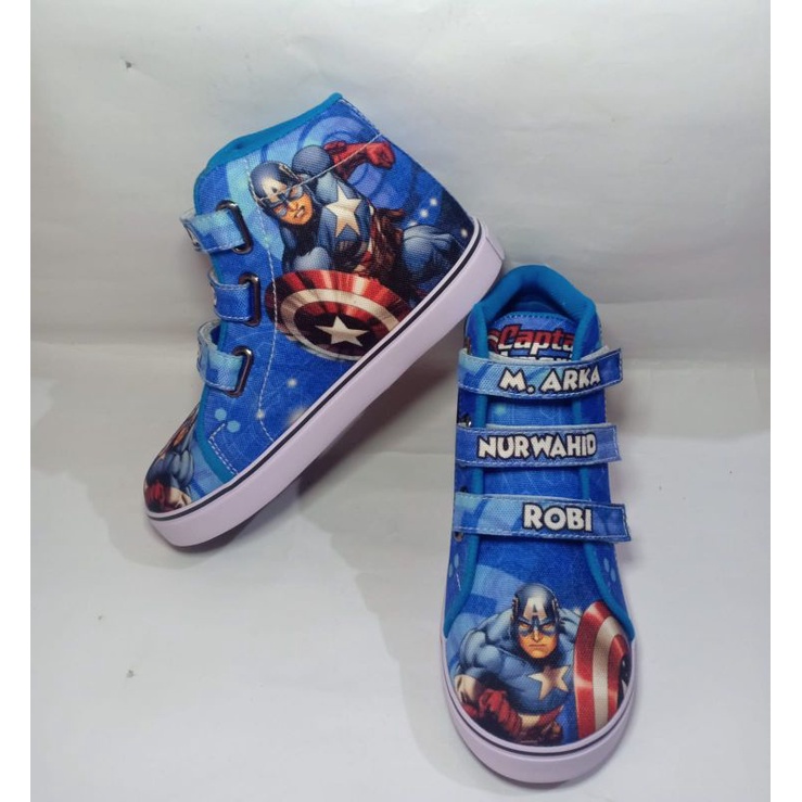Jual sepatu anak lucu motif Captain America, free cetak nama dan foto ...