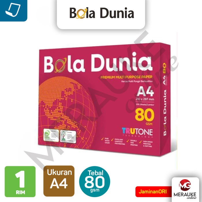 Jual KERTAS HVS BOLA DUNIA A4 80 GSM | Shopee Indonesia