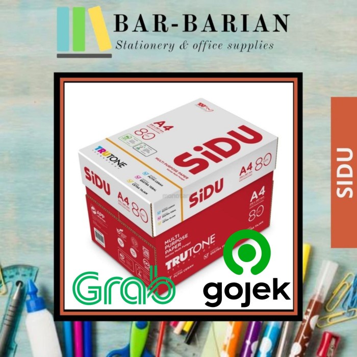 Jual KERTAS HVS A4 80 G SIDU /KERTAS PUTIH FOTOCOPY A4 80 GRAM SINAR ...