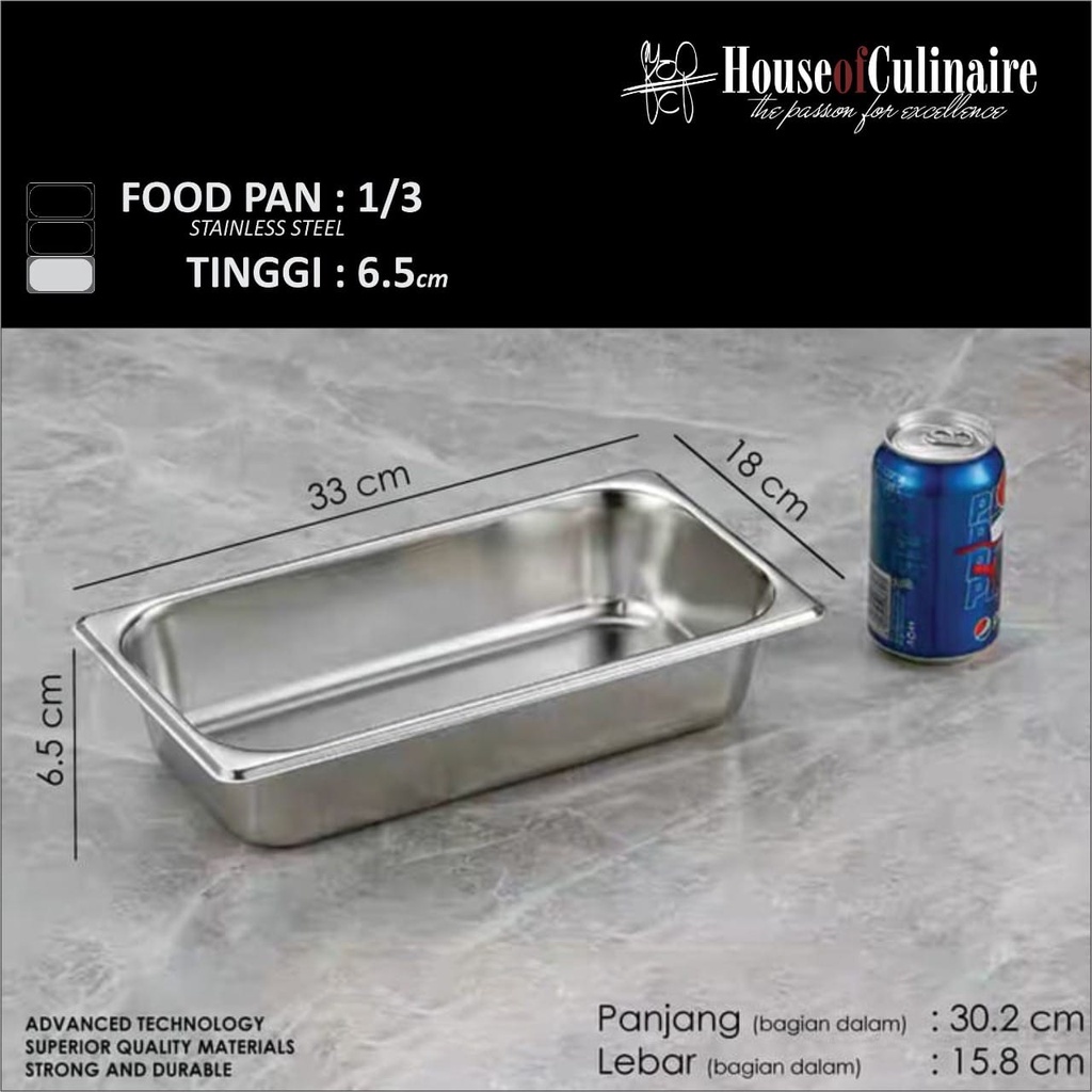 Jual Food Pan Stainless 1/3 Tinggi 6.5 cm Gastronom Pan | Shopee Indonesia