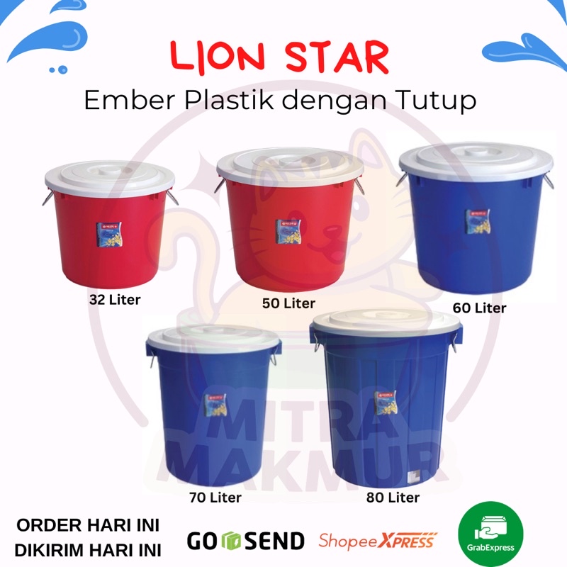 Jual NEW!! EMBER PLASTIK LION STAR TUTUP 32 50 60 70 80 LITER / EMBER TOP BRAND / PLASTICT PAIL ...