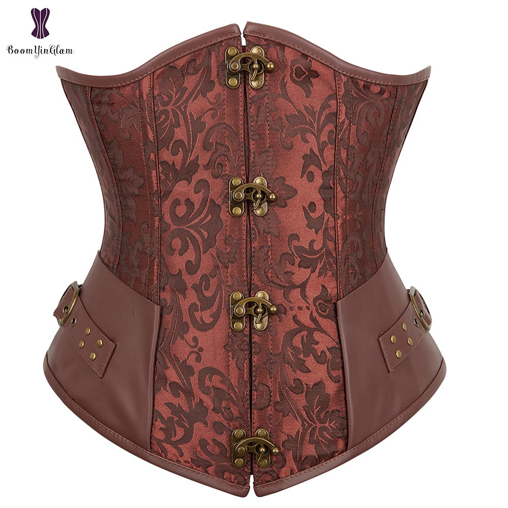 Jual Steampunk Corset Underbust Vintage Corsets Women Sexy Korse Brown