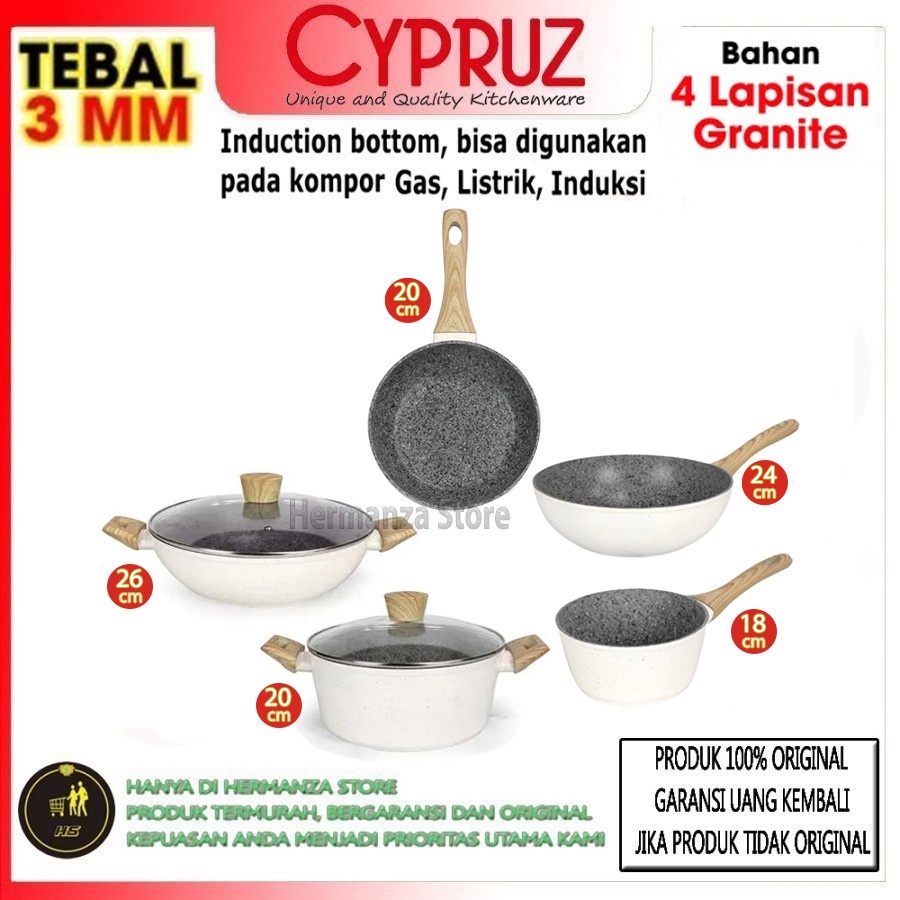 Jual Cypruz Pan White Granite Cookware Set of 5 Pcs Panci Wajan Induksi ...