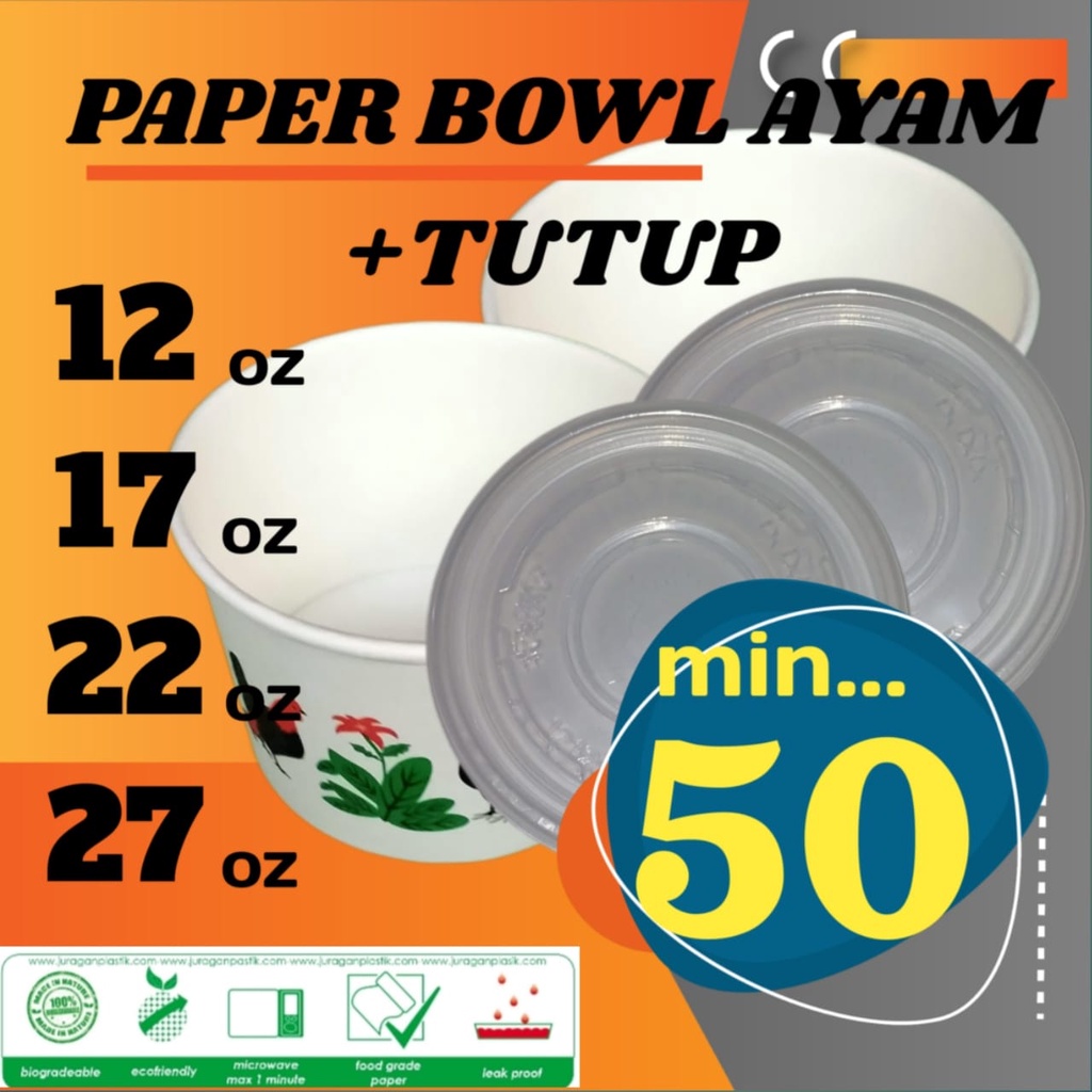 Jual Paper Bowl Mangkok Mangkuk Ayam Jago + Tutup Dan Plus Wadah Tempat ...