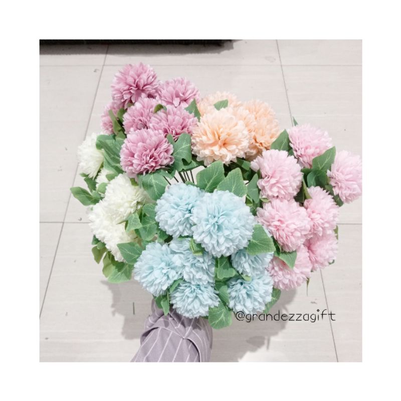 Jual BUNGA SERUNI X7 / BUNGA SERUNI KRISAN ARTIFICIAL TIRUAN PREMIUM POM POM DANDELION 7 KUNTUM ...