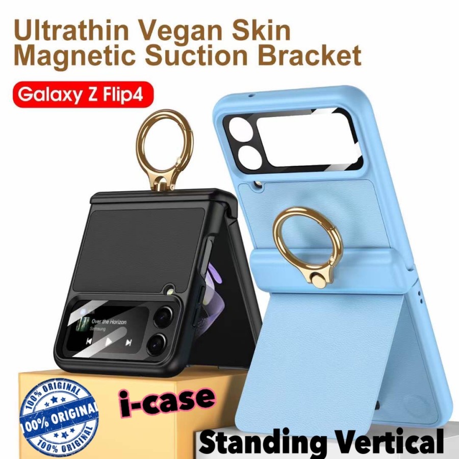 Jual Case Samsung Z Flip 4 5G Leather Standing Holder Hinge iRing ...