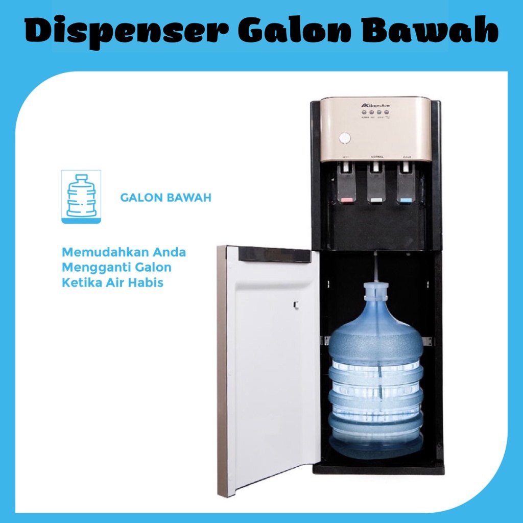 Jual Dispenser Galon Bawah low Watt 3 kran panas dingin normal Air ...