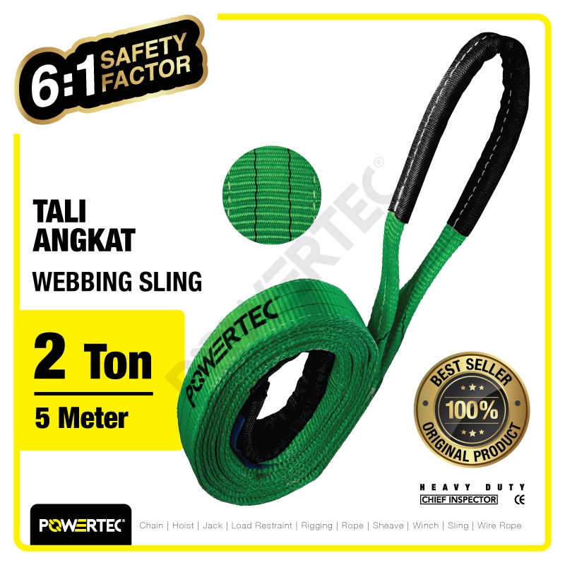 Jual POWERTEC Webbing Sling Belt / Tali Angkat 2 Ton x 5 Meter Double ...