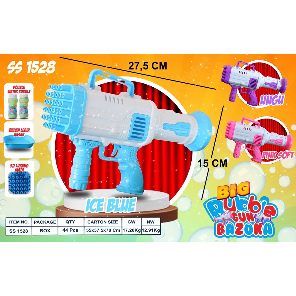Jual SS 1528 Mainan bubble gun bazzoka BESAR 32 mata lubang plus double ...