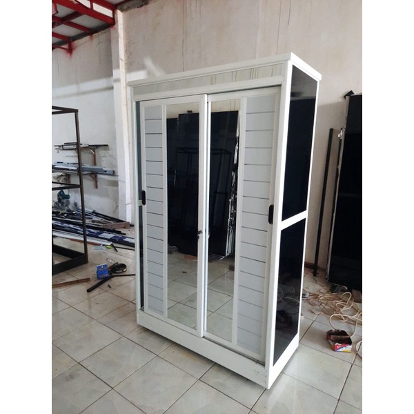 Jual Almari pakaian Sliding bahan Kaca Full Cermin pintu 2 Rangka Besar ...